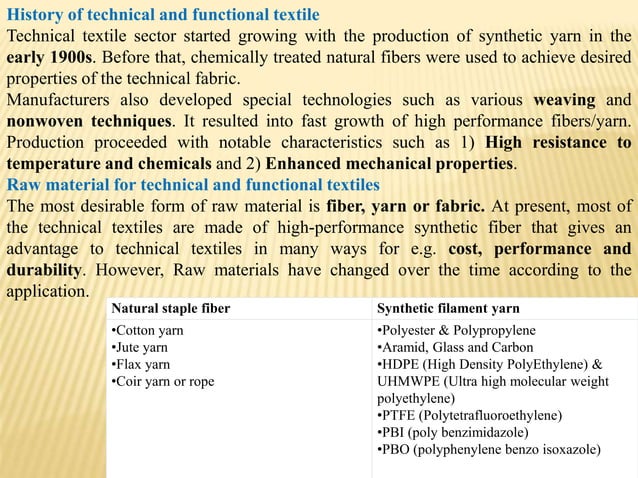 High performance textiles, Technical Textile | PPTX