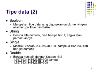 04. DATA dan VARIABEL Visual Basic Versi 6 | PPT