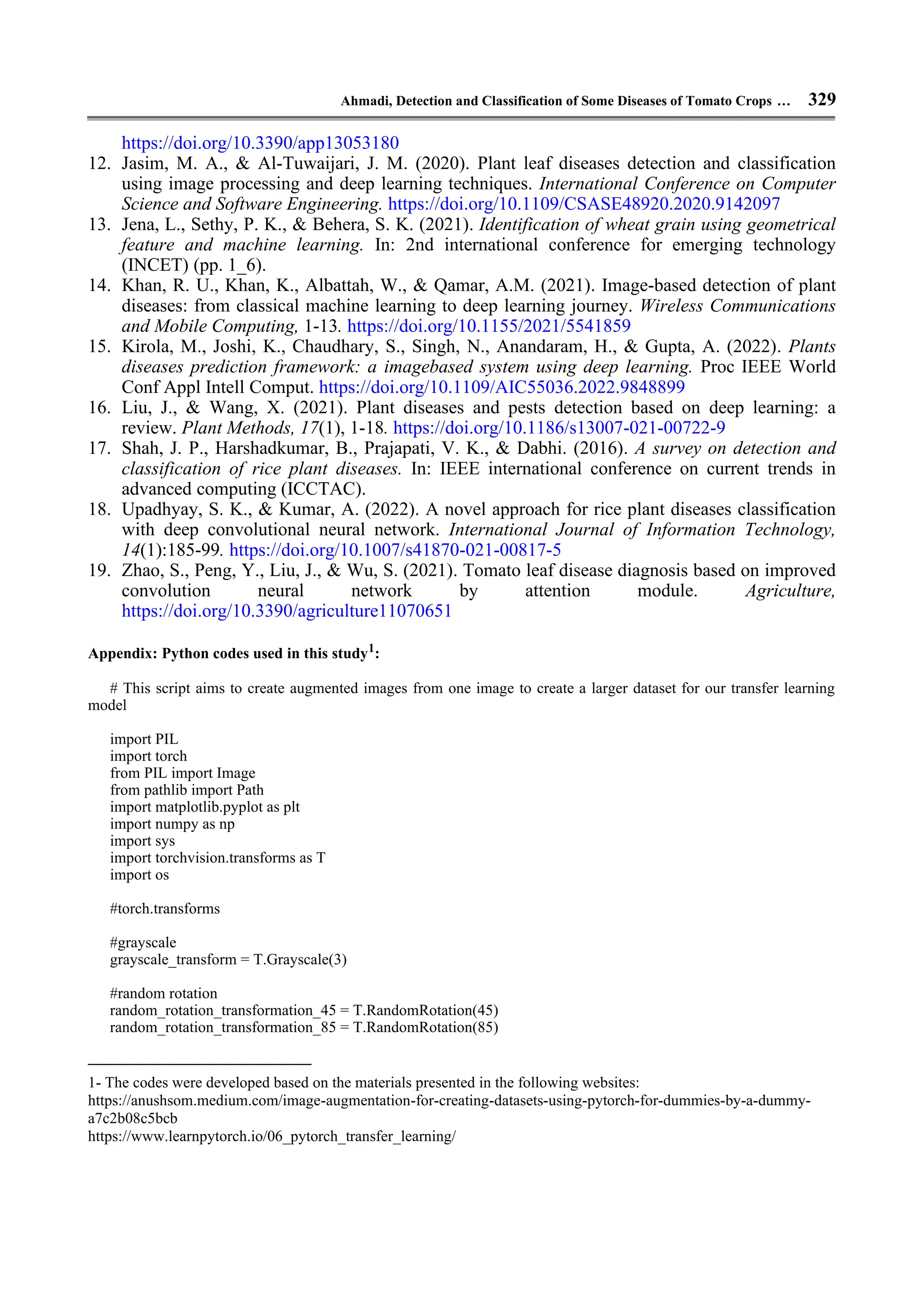 Detection and Classification of Some Diseases of Tomato Crops Using Transfer Learning | PDF