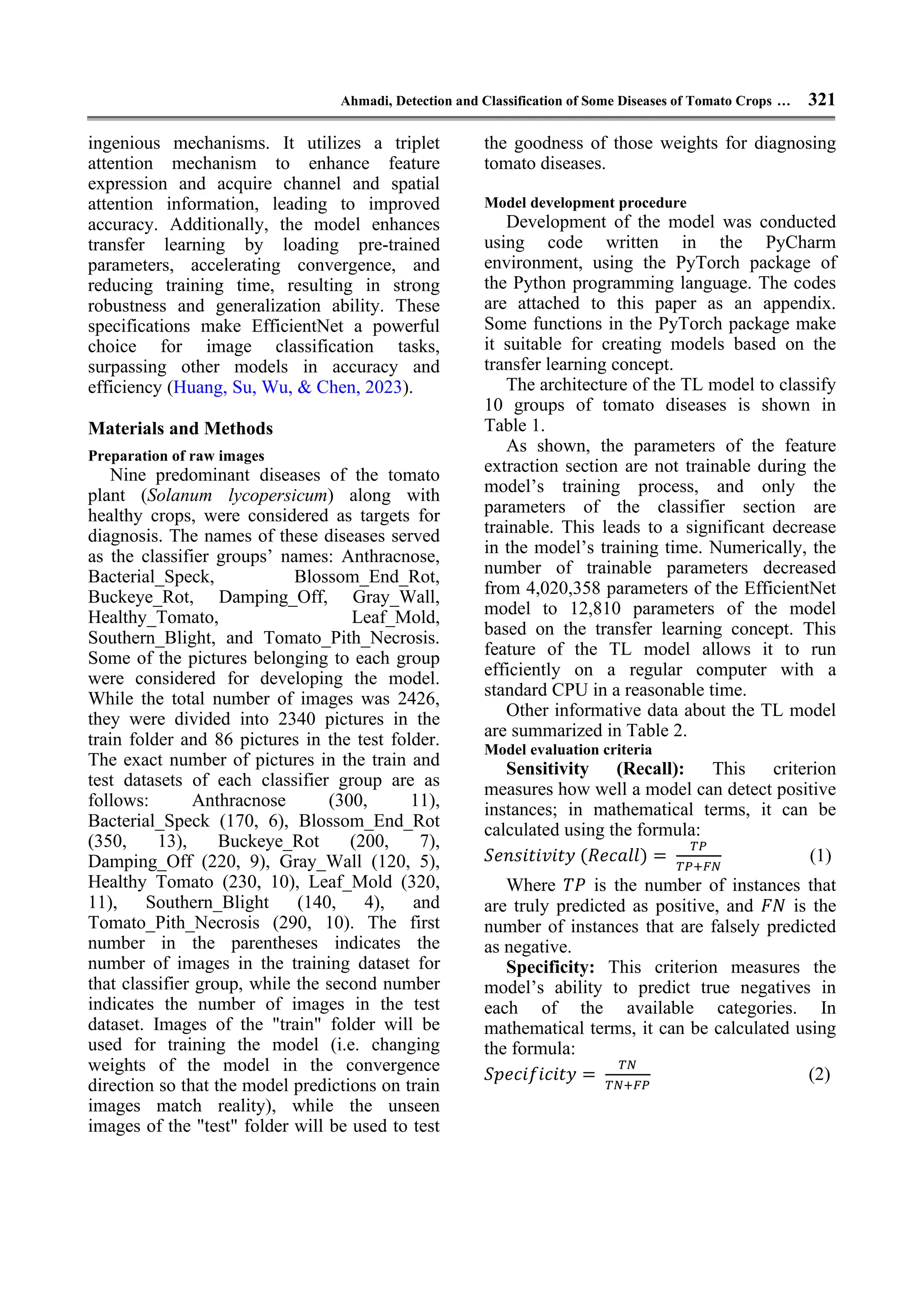 Detection and Classification of Some Diseases of Tomato Crops Using Transfer Learning | PDF