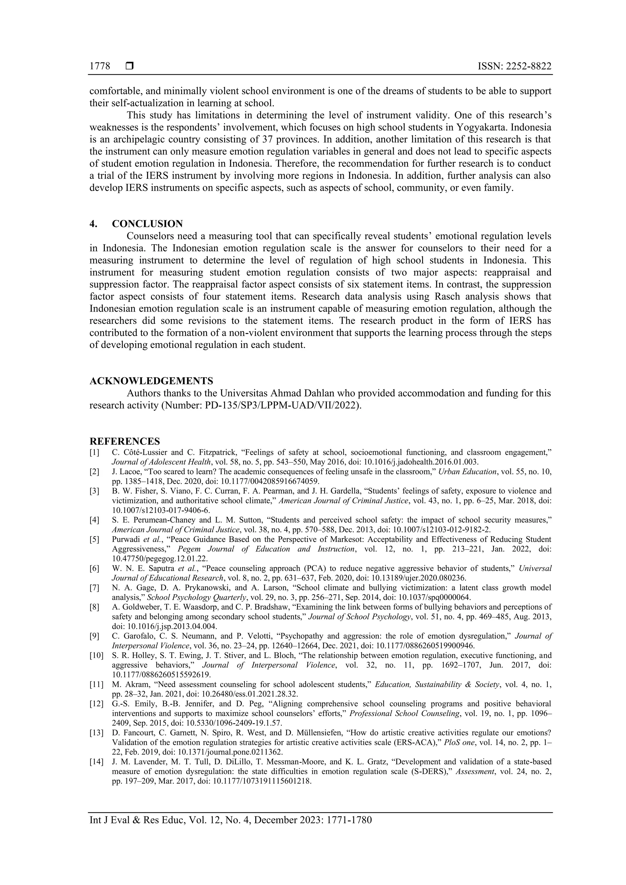 Indonesian emotion regulation scale for students based on reappraisal ...