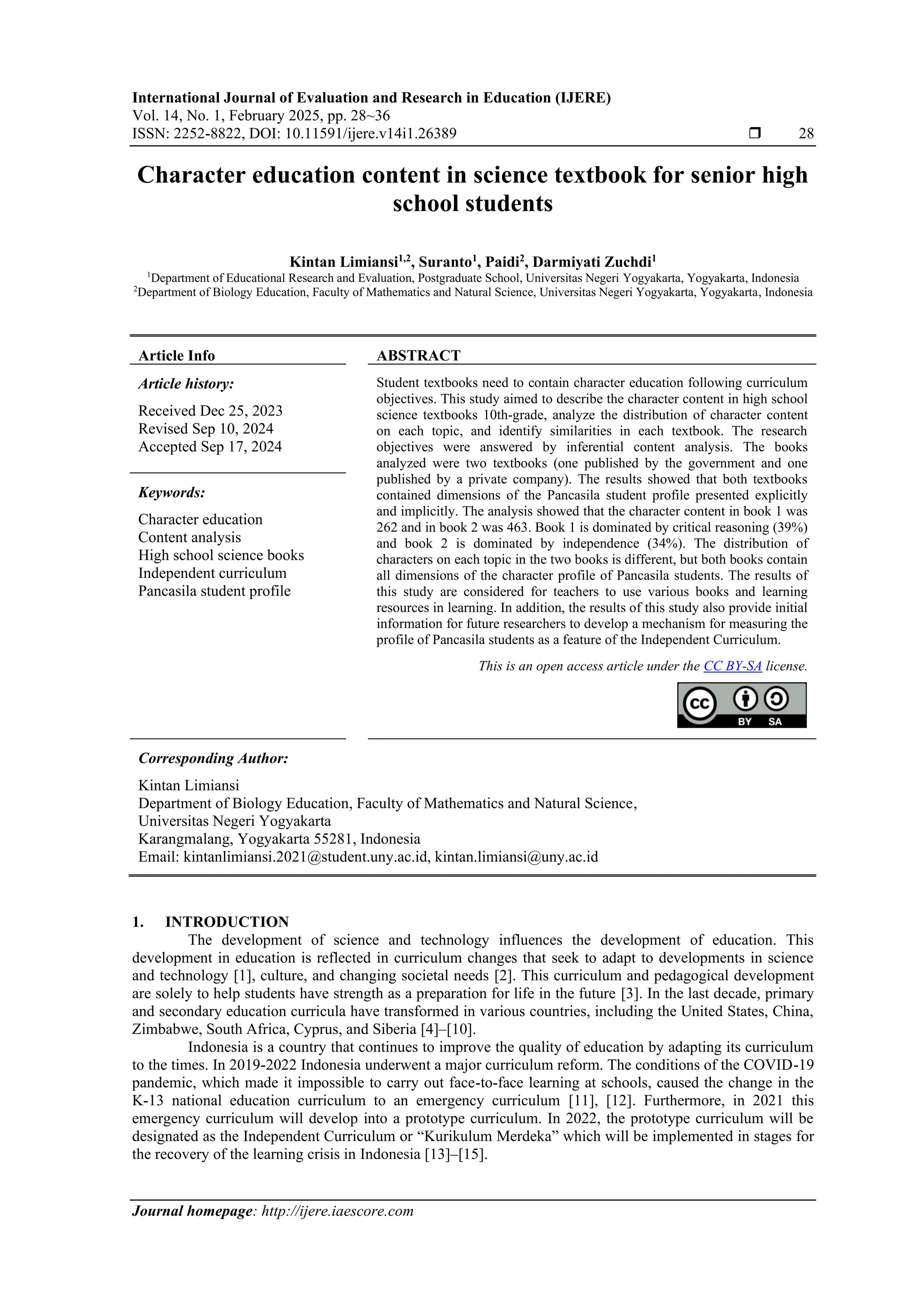 Character education content in science textbook for senior high school ...