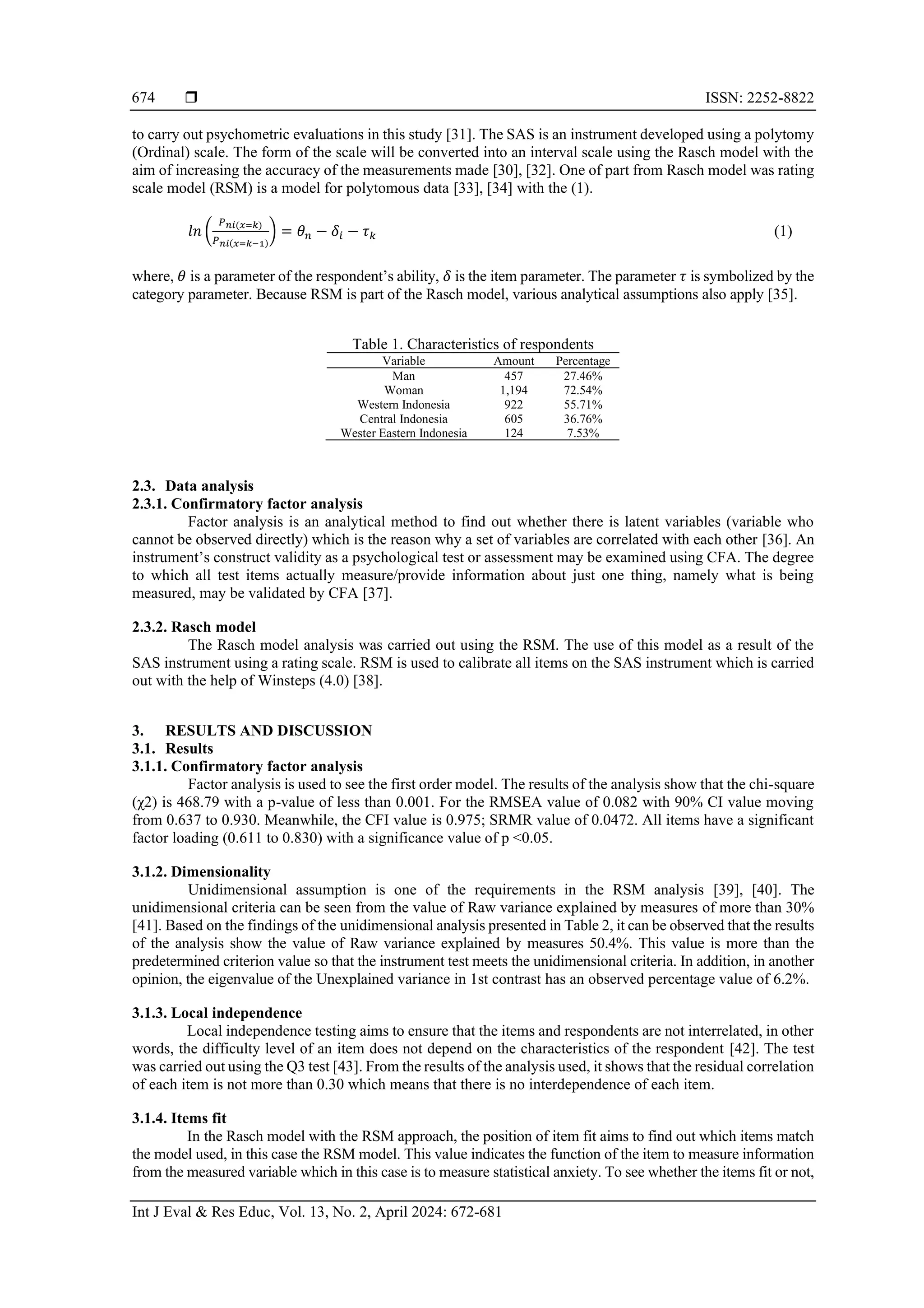 Analysis of the Indonesian version of the statistical anxiety scale instrument with a ...