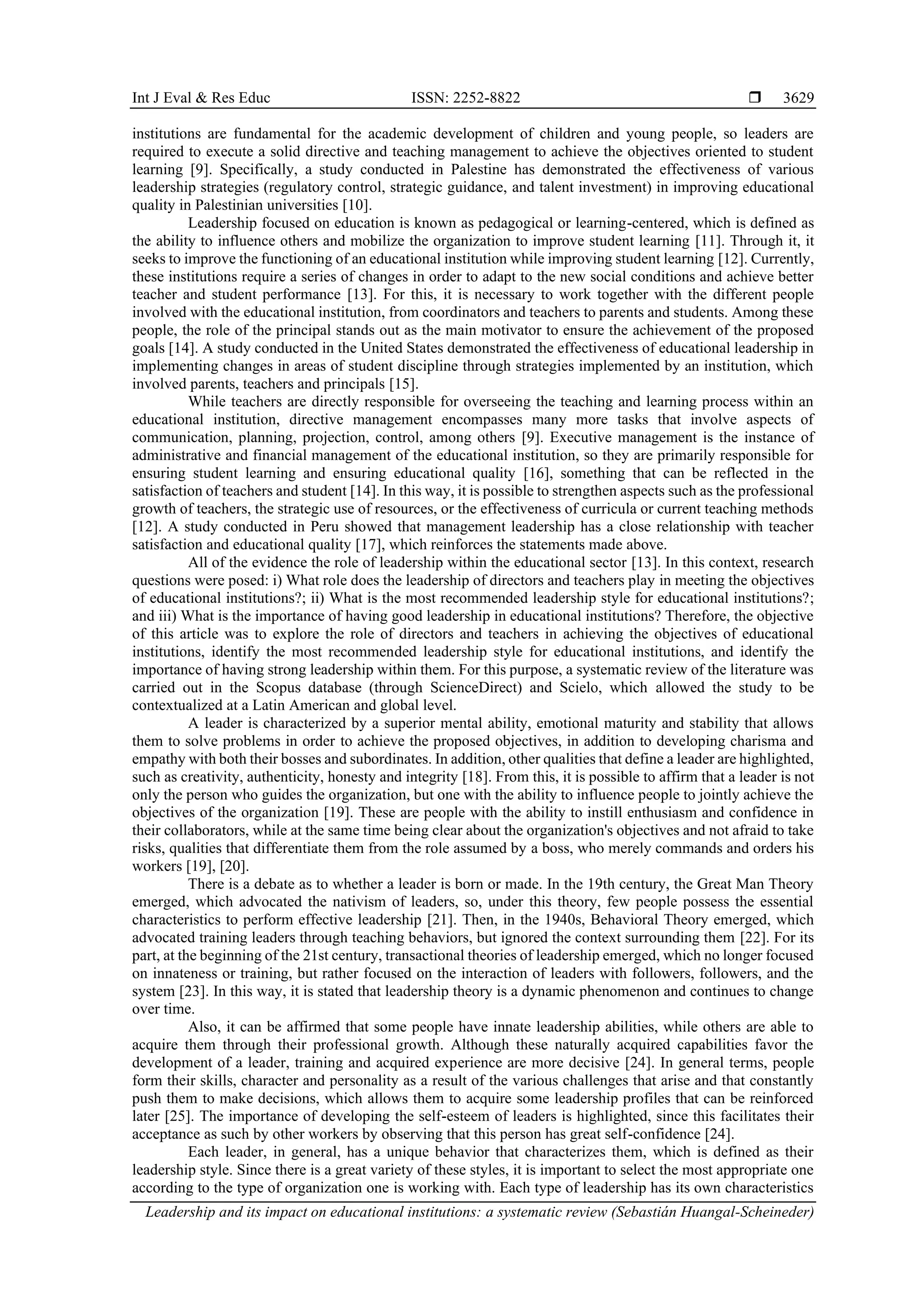 Leadership and its impact on educational institutions: a systematic ...