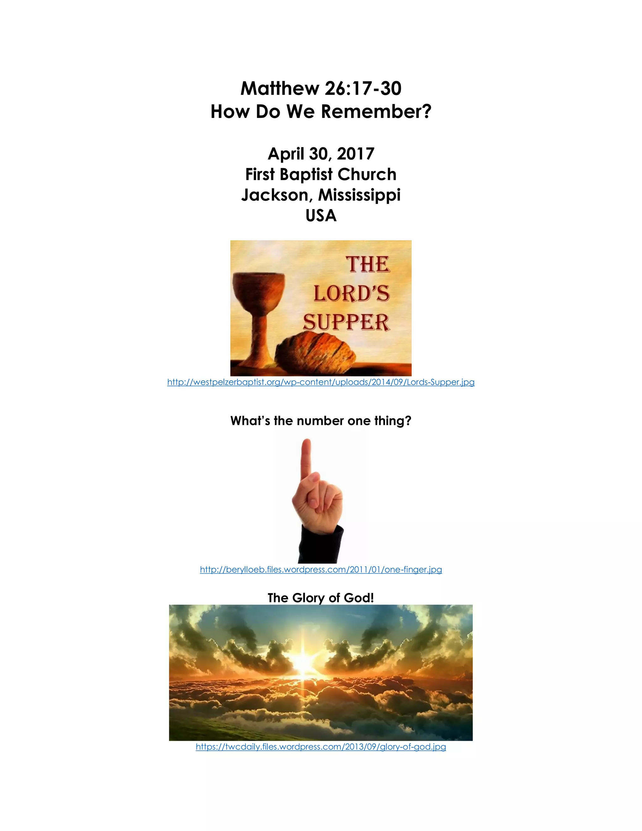 04-30-17, Matthew 26;17-30, Passover, Last Supper, Lord's Supper | PDF ...