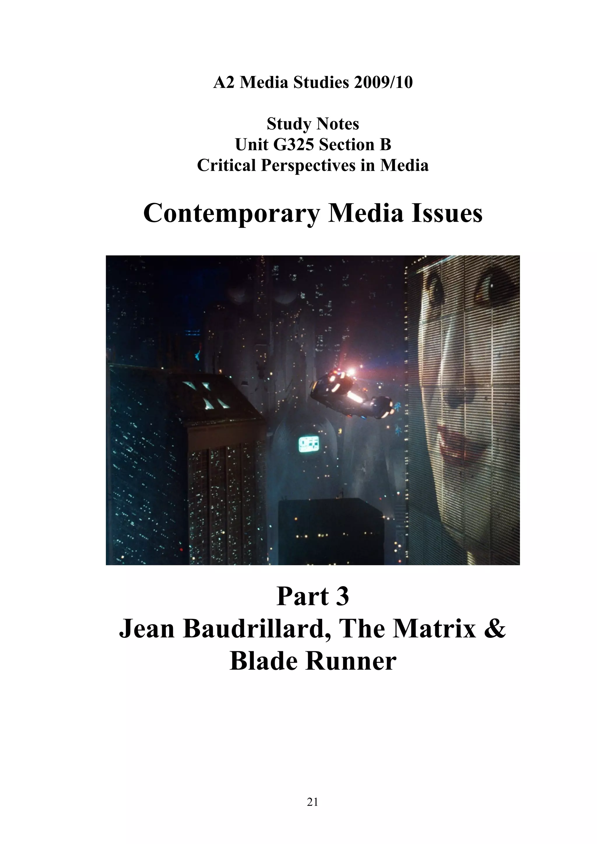 Baudrillard The Matrix and Blade Runner Simulation, Hyperreality and ...