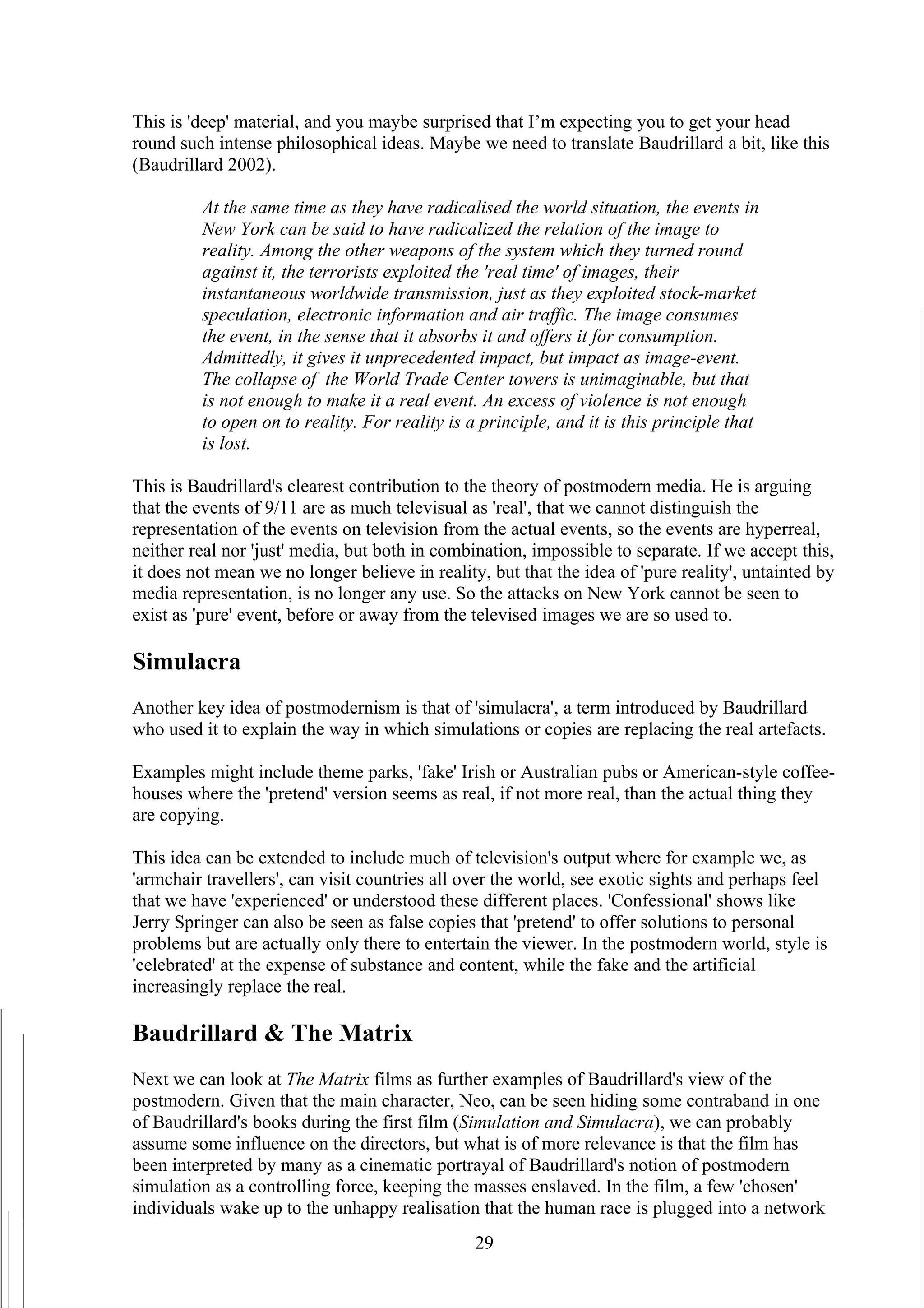 Baudrillard The Matrix and Blade Runner Simulation, Hyperreality and ...