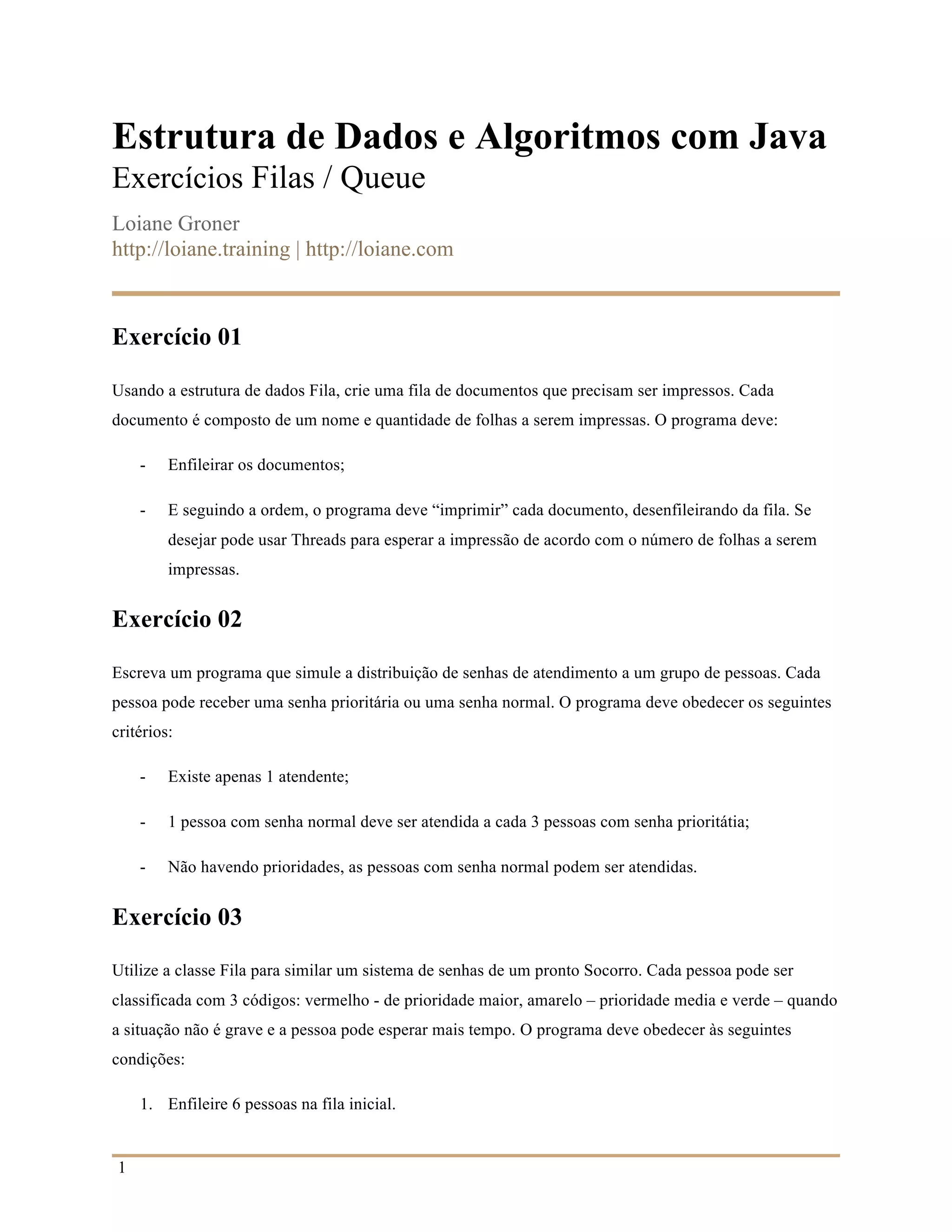Exercicios Filas (Queues) - Estruturas de dados e algoritmos com Java | PDF