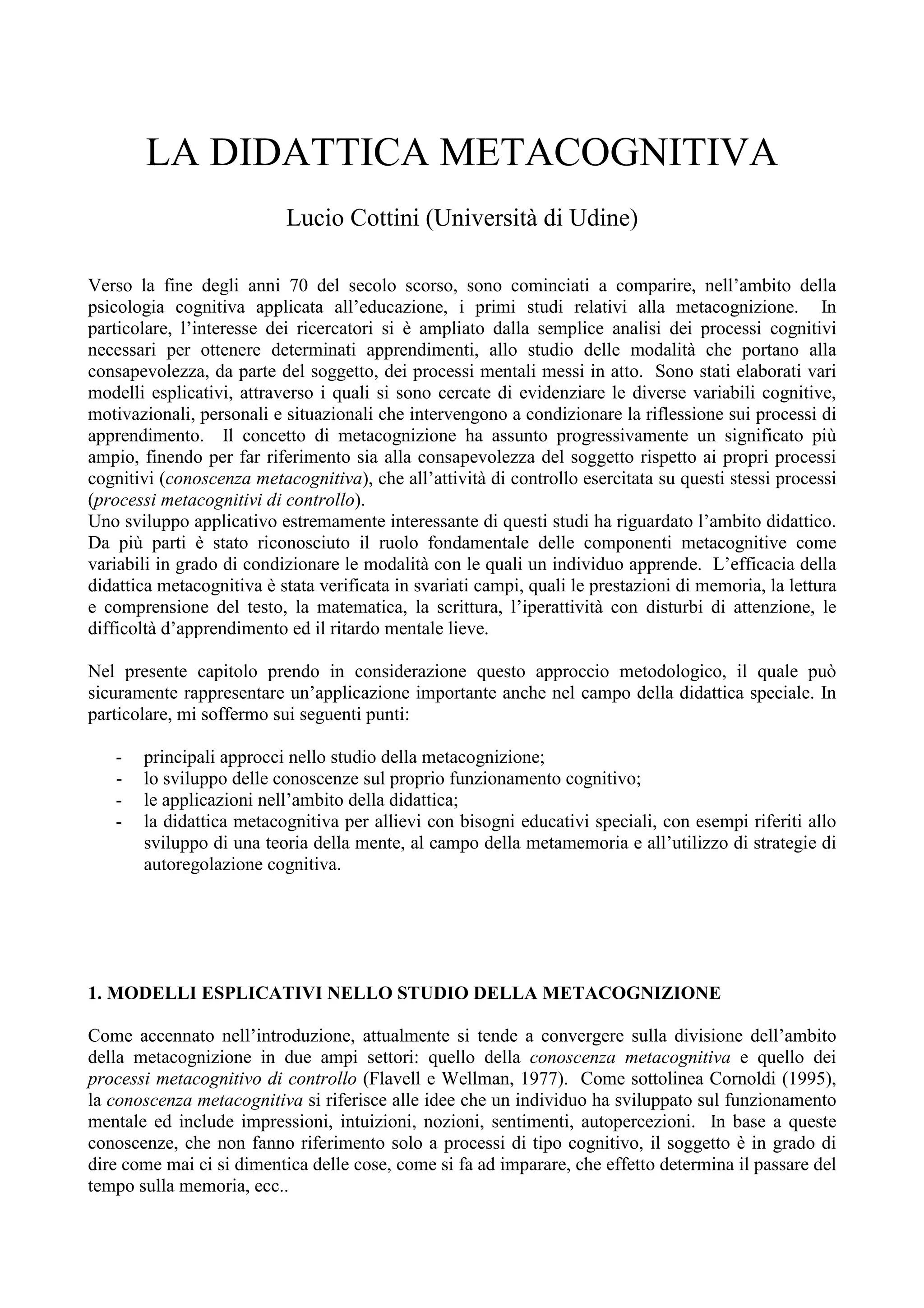 la-didattica-metacognitiva-di-lucio-cottini | PDF