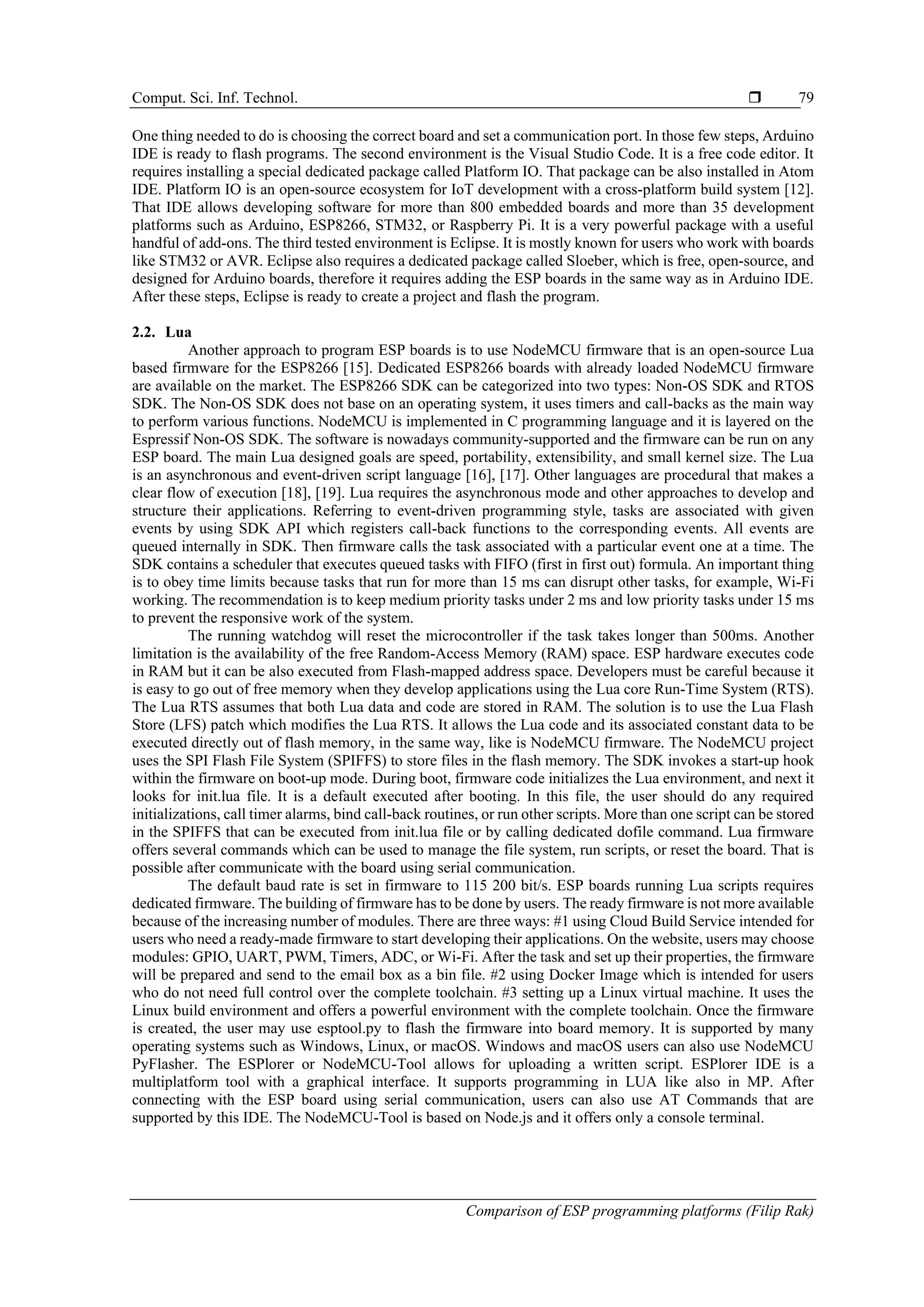 Comparison of ESP programming platforms | PDF