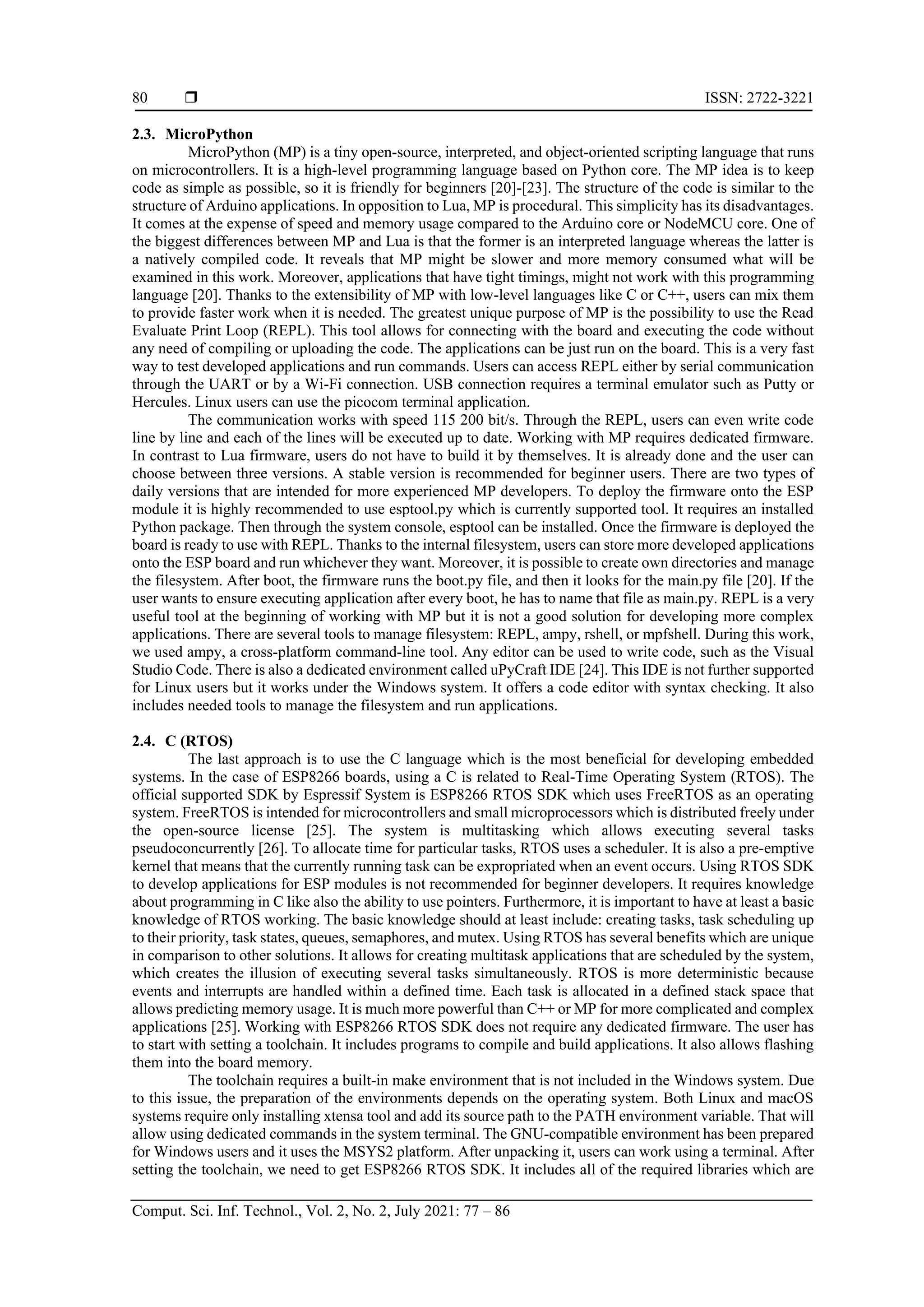 Comparison of ESP programming platforms | PDF