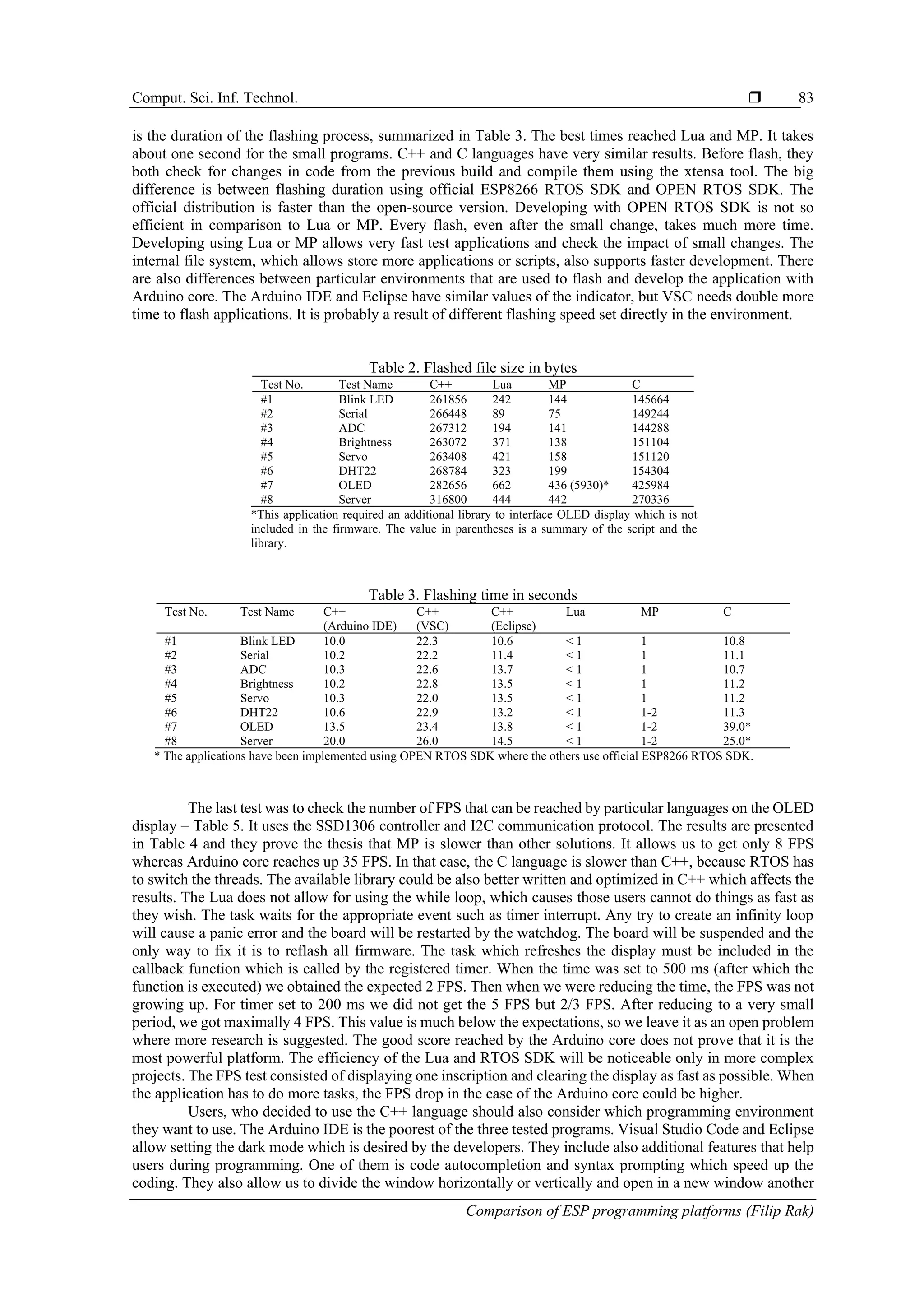 Comparison of ESP programming platforms | PDF