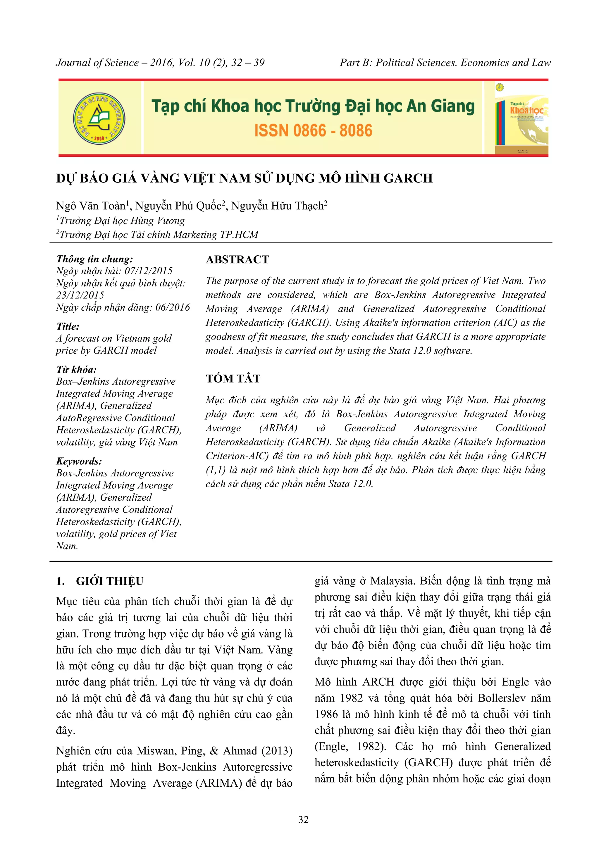 Dự báo giá vàng Việt Nam sử dụng mô hình GARCH | PDF