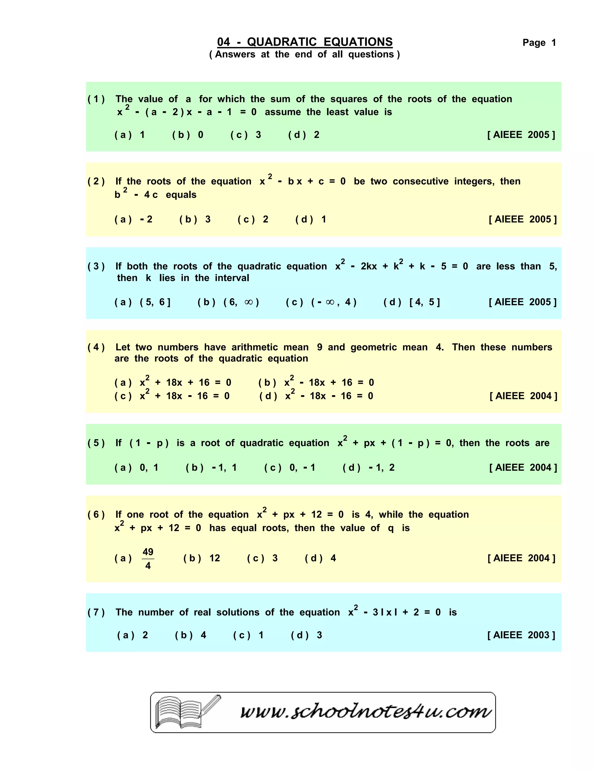 04 quadratic equations | PDF