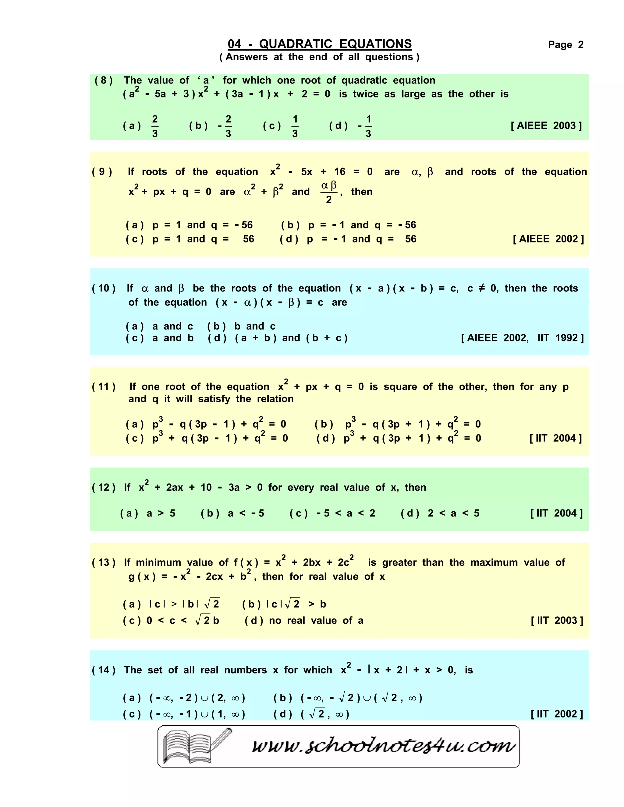 04 quadratic equations | PDF