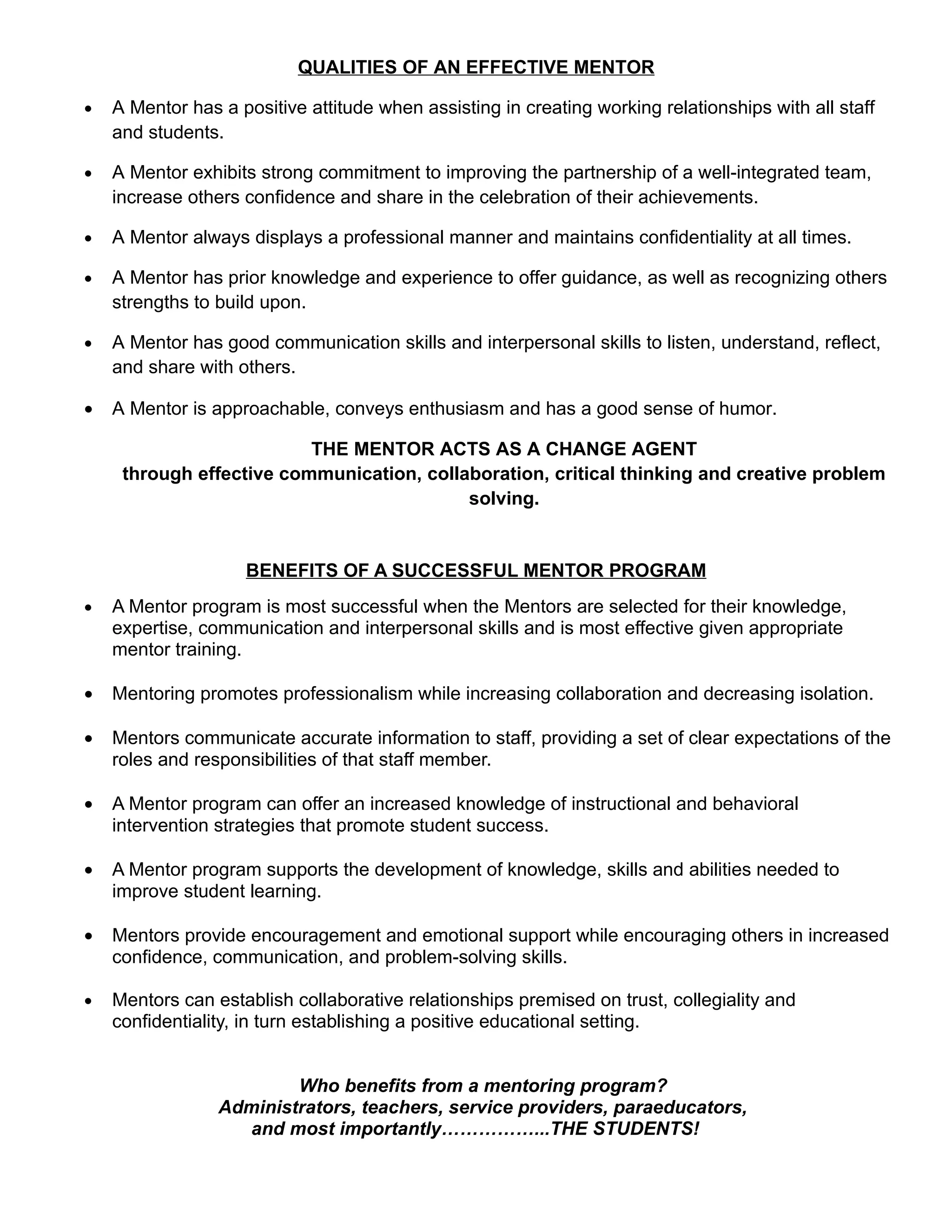 Qualities of an Effective Mentor | DOC