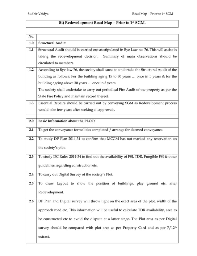 04 redevelopment road map - prior to 1st sgm | PDF | Developmental ...