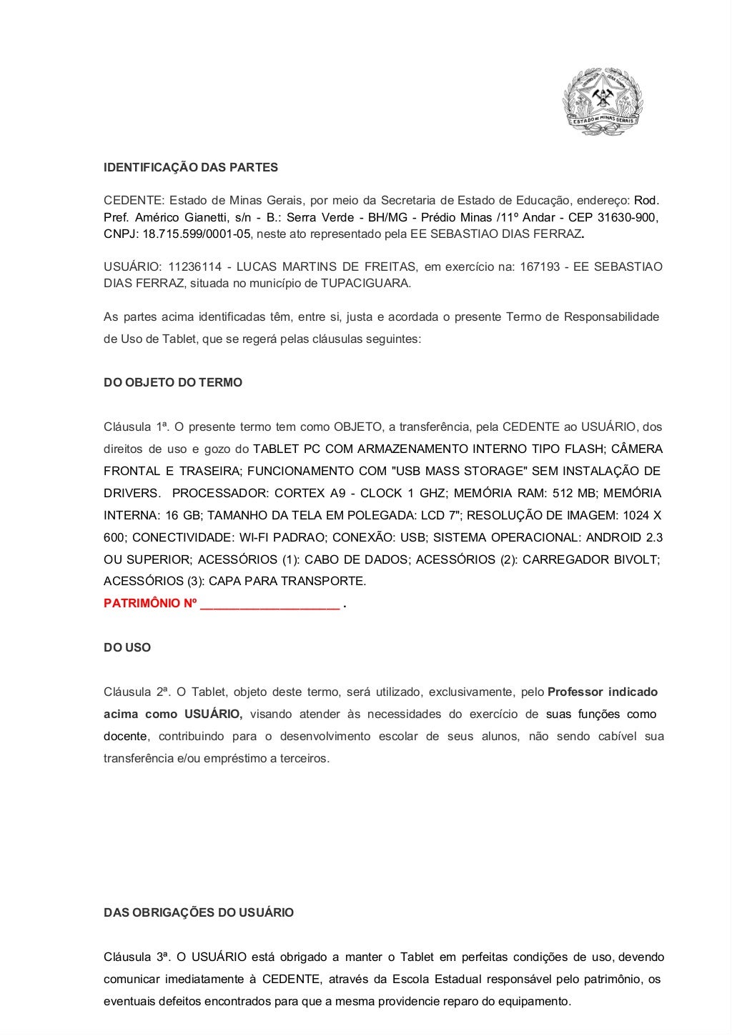 Modelo De Termo De Responsabilidade De Objeto Modelo De Termo De Responsabilidade De Objeto