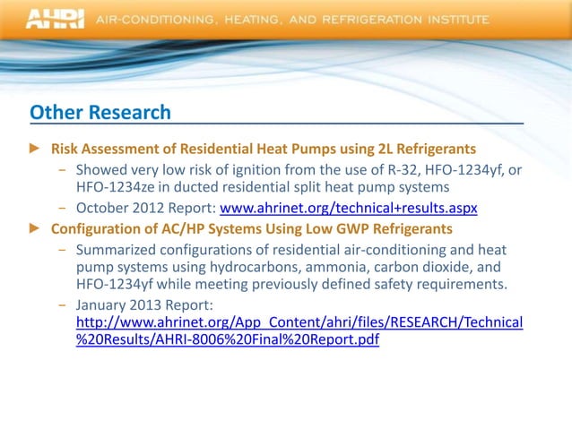 Stephen Yurek - AHRI - SUPERARE GLI ATTUALI REFRIGERANTI | PPTX