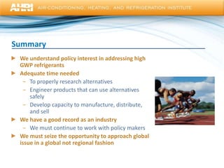 Stephen Yurek - AHRI - SUPERARE GLI ATTUALI REFRIGERANTI | PPTX