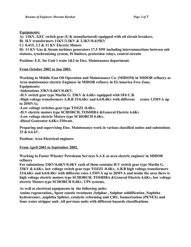 Eng Hossam Barakat C.V | DOC | Civil Engineering Industry | Industries