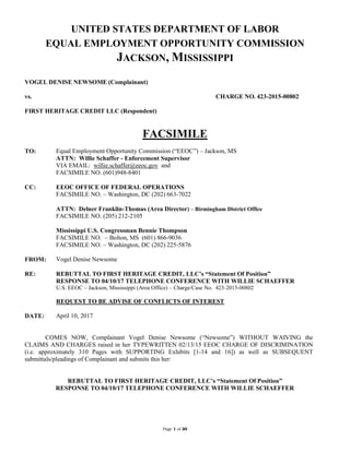 041017 EEOC RESPONSE TO FIRST HERITAGE CREDIT LLC's STATEMENT OF ...