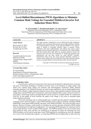 Level Shifted Discontinuous PWM Algorithms to Minimize Common Mode Voltage for Cascaded ...