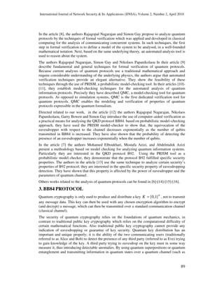 ANALYSIS OF THE SECURITY OF BB84 BY MODEL CHECKING | PDF