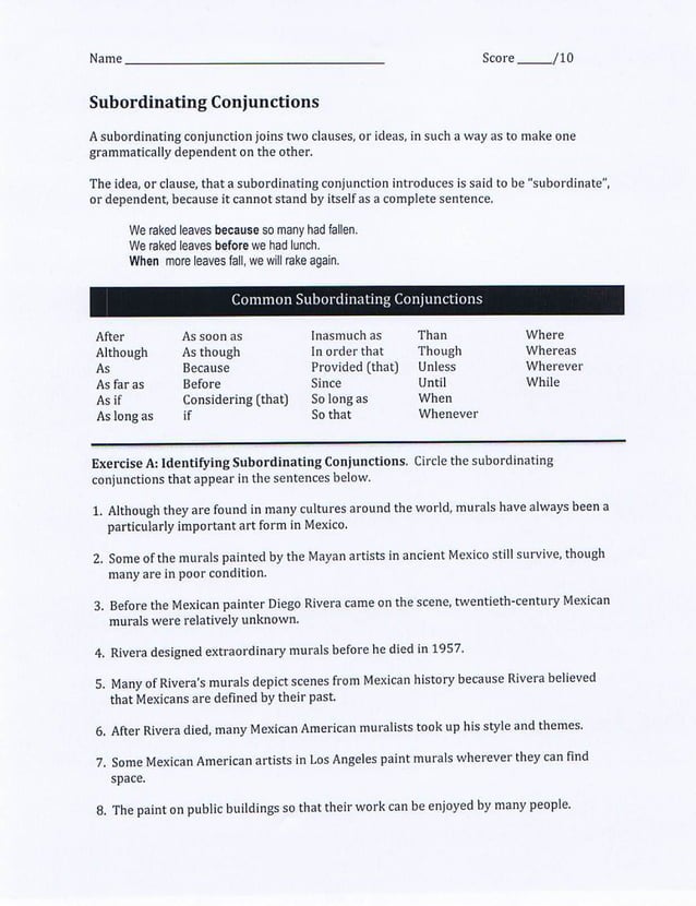 Subordinating and Coordinating Conjunctions practice | PDF