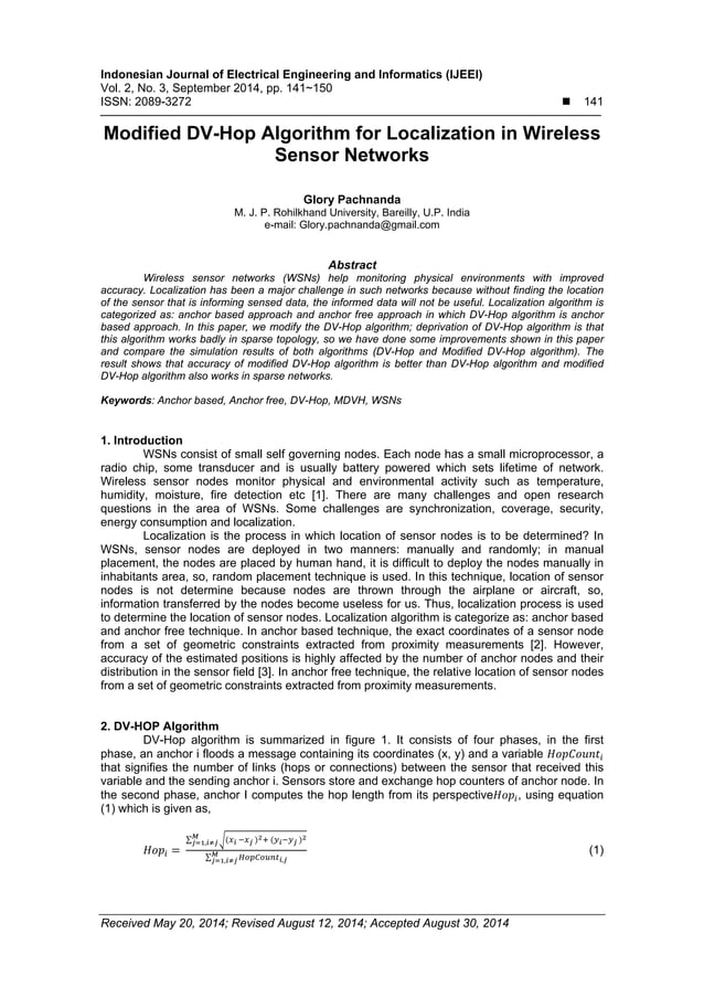 Modified Dv Hop Algorithm For Localization In Wireless Sensor Networks