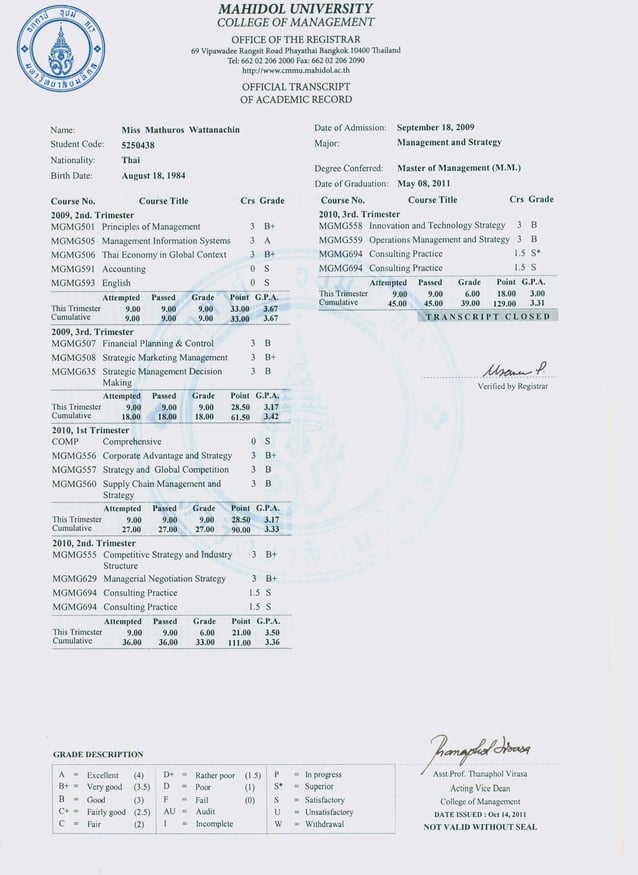 Master Transcript | PDF