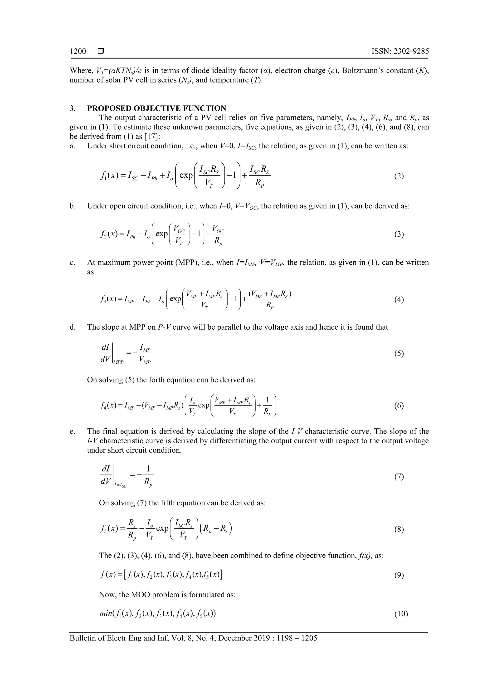 Solar Pv Parameter Estimation Using Multi Objective Optimisation Pdf