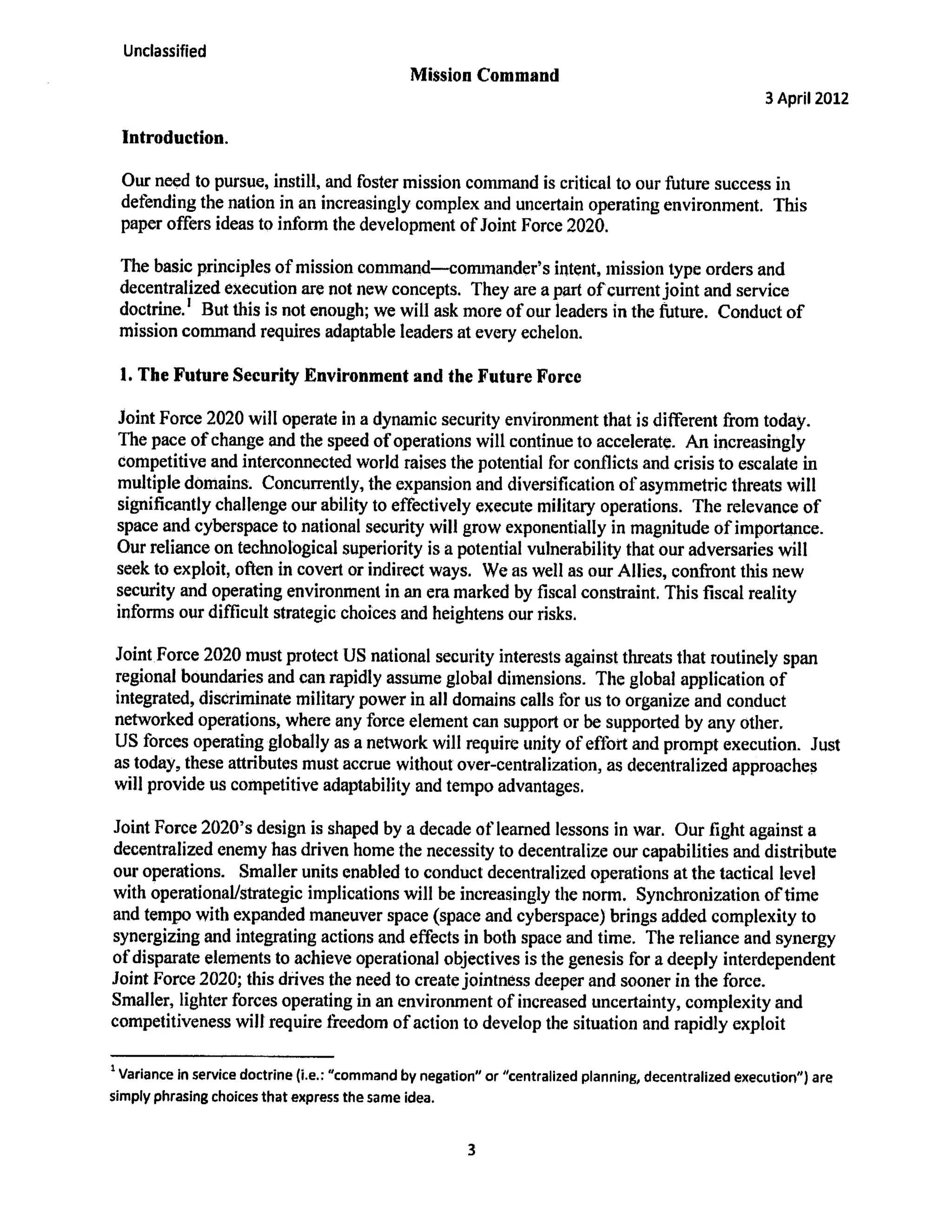 CJCS Mission Command White Paper 2012 | PDF