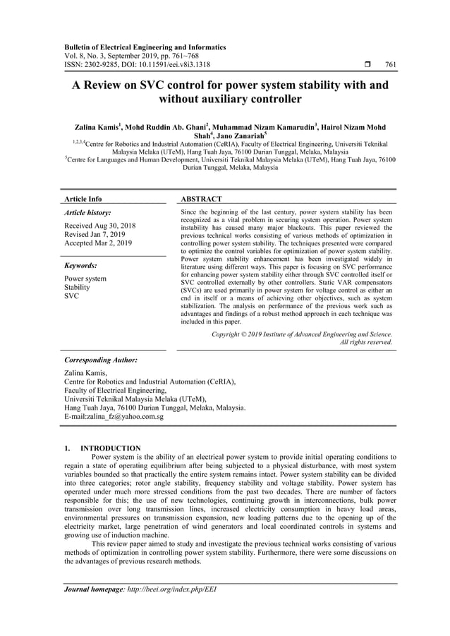 A review on SVC control for power system stability with and without ...