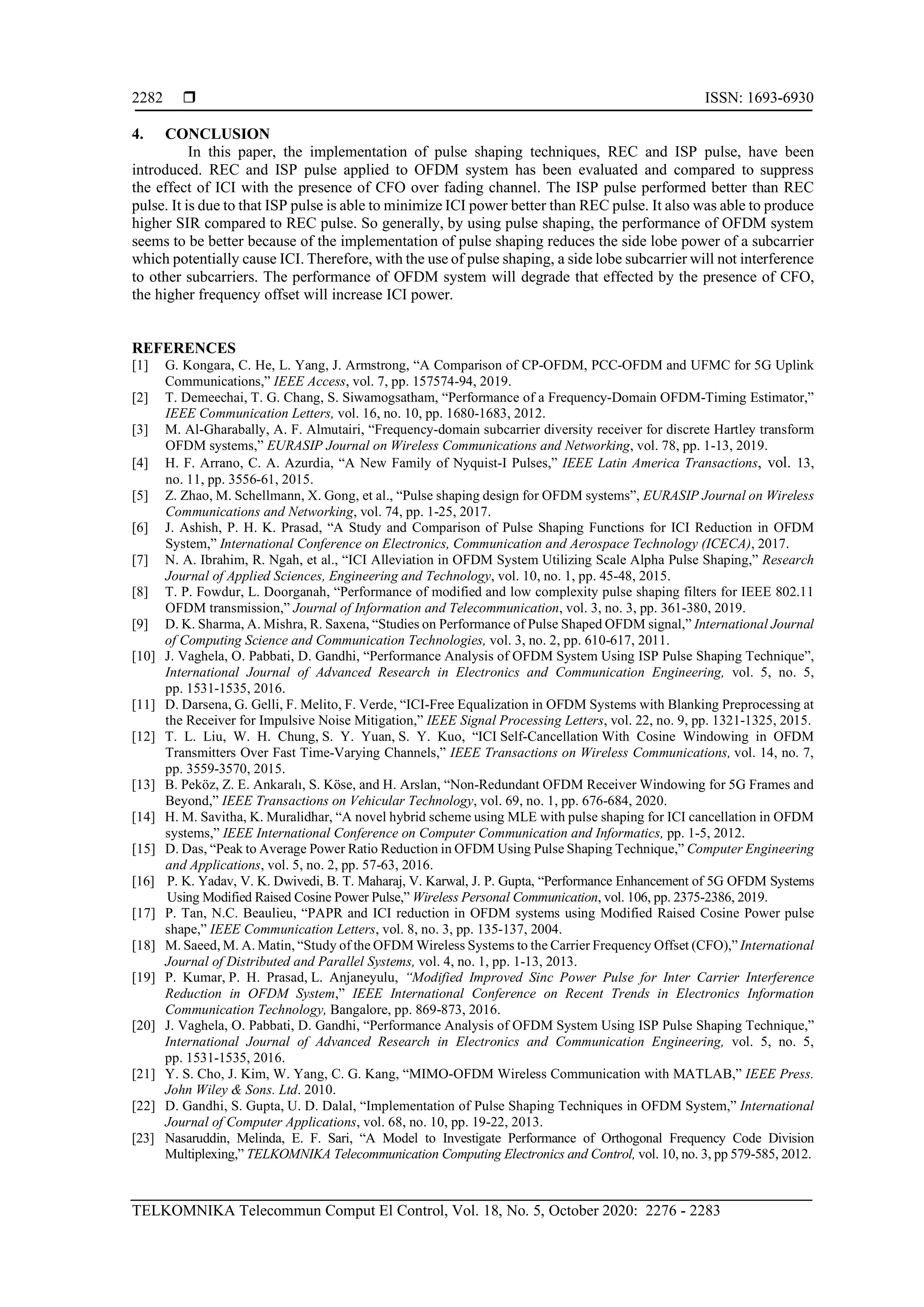 Pulse shaping methods for inter carrier interference reduction in OFDM system | PDF