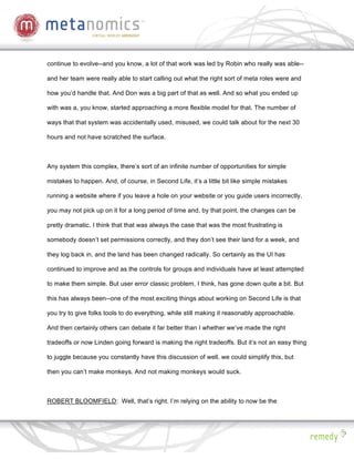 041408 Linden Labs Past Present And Future Metanomics Transcript | PDF