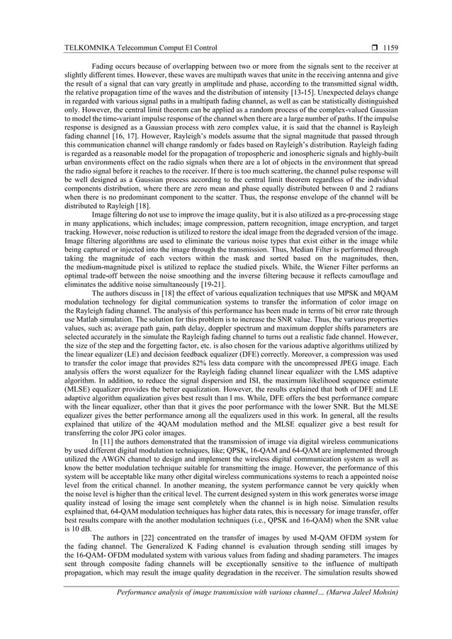 Performance analysis of image transmission with various channel conditions/modulation techniques ...