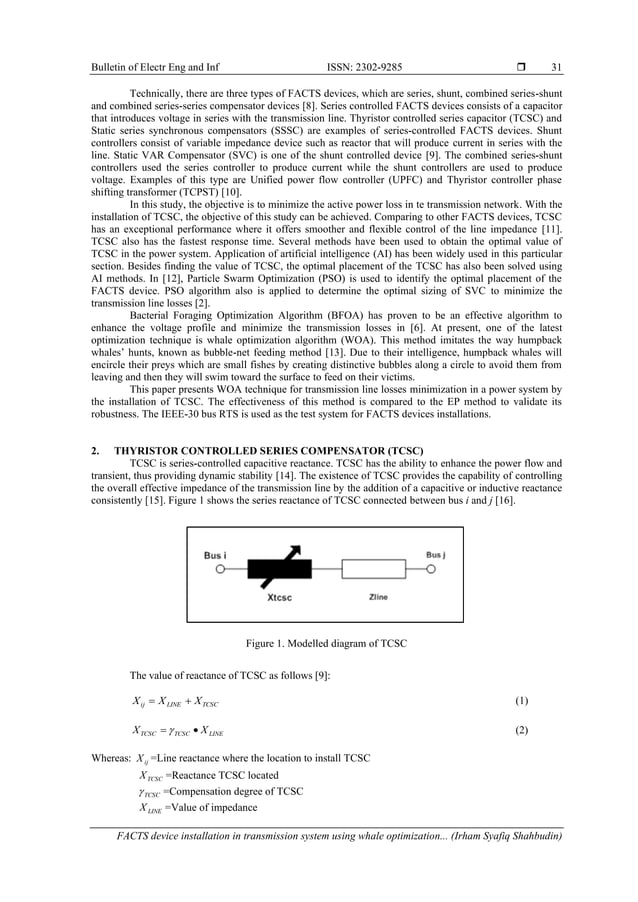 FACTS device installation in transmission system using whale optimization algorithm | PDF