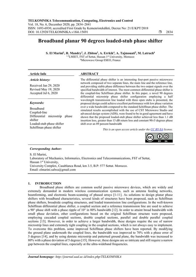 Broadband planar 90 degrees loaded-stub phase shifter | PDF | Technology & Computing