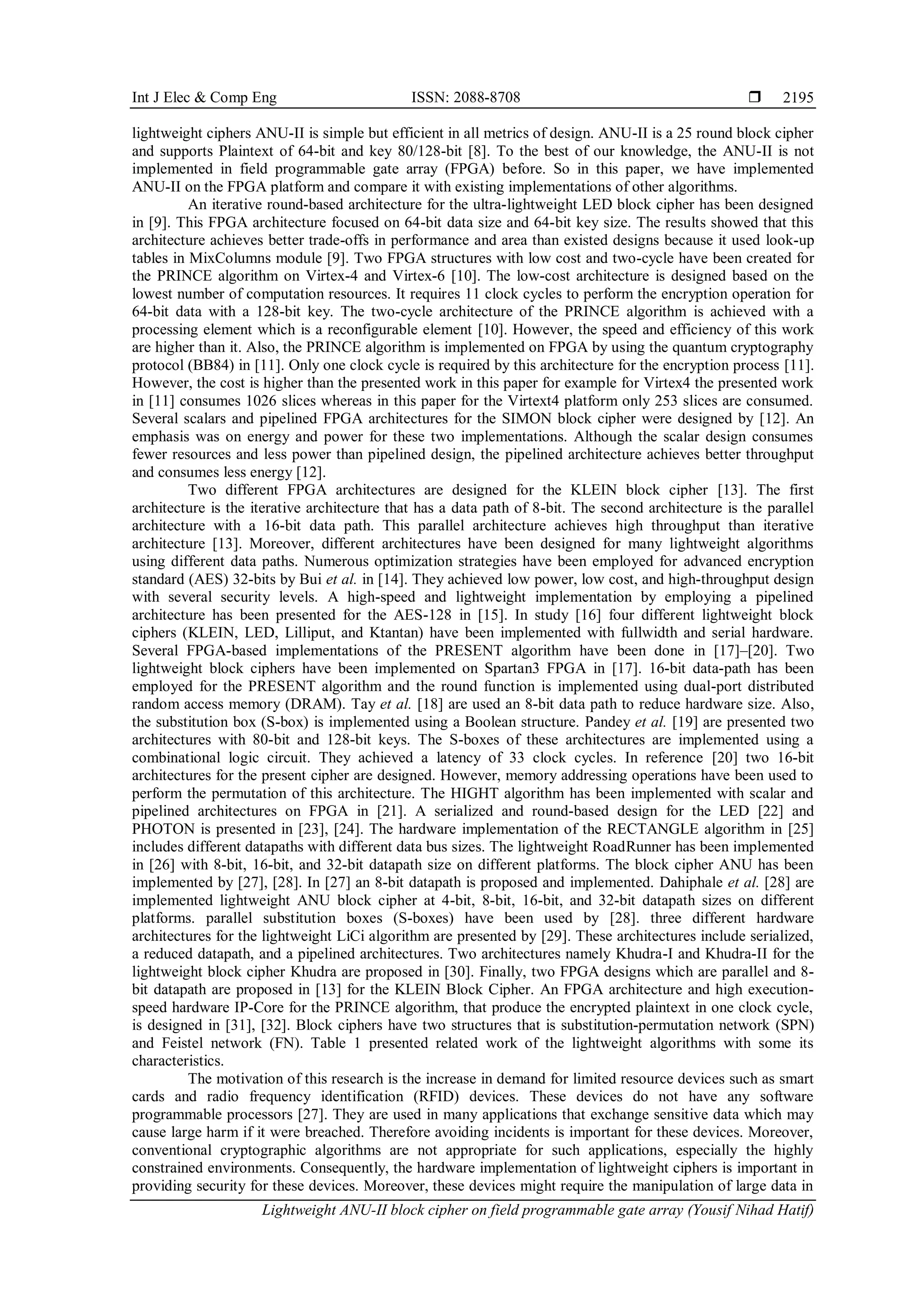 Lightweight ANU-II block cipher on field programmable gate array | PDF | Programming Languages ...