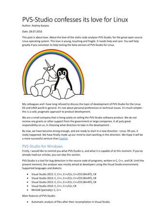 PVS-Studio confesses its love for Linux | PDF | Operating Systems | Computer Software and ...