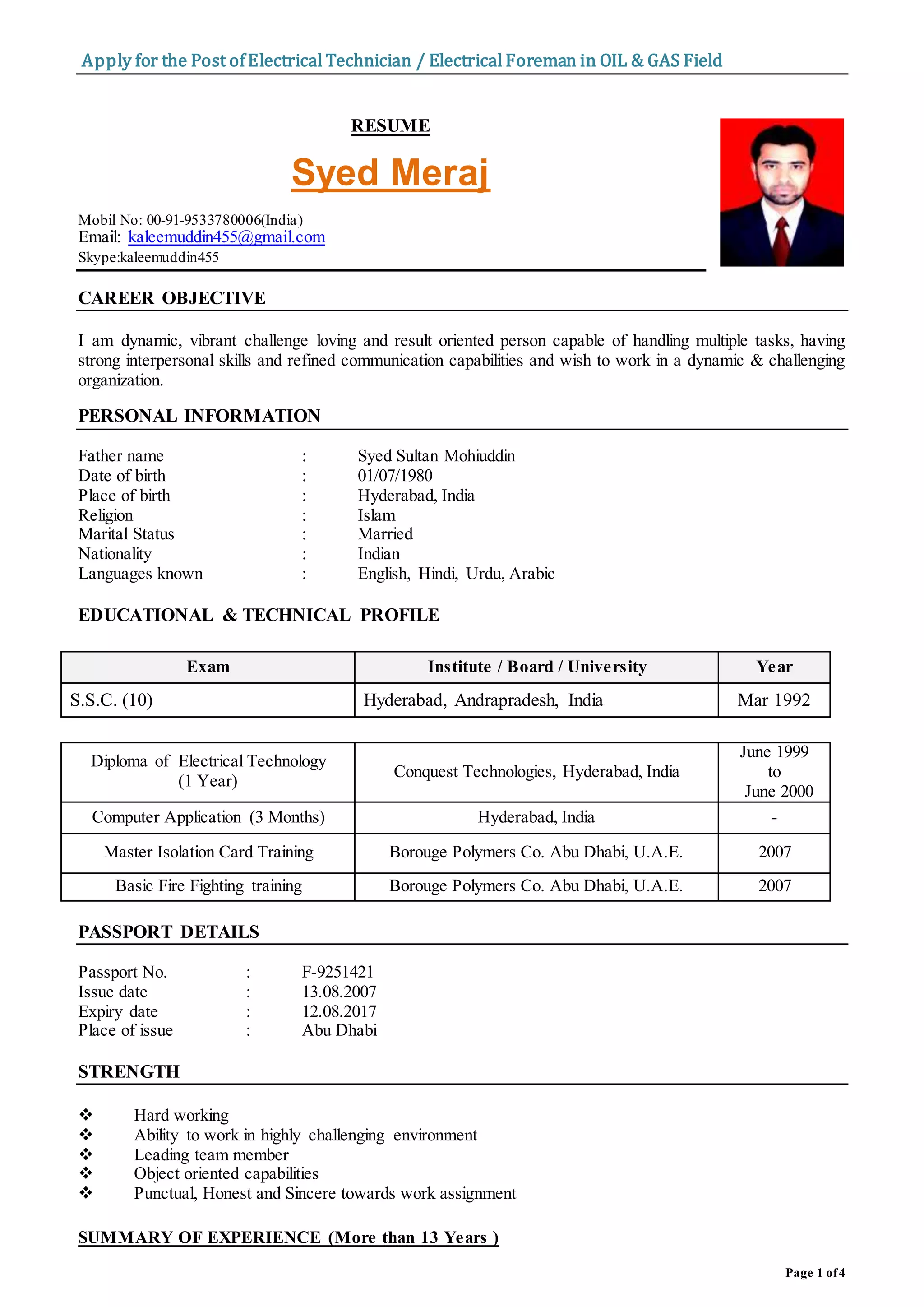 CV_Meraj_Electrical_Foreman | PDF