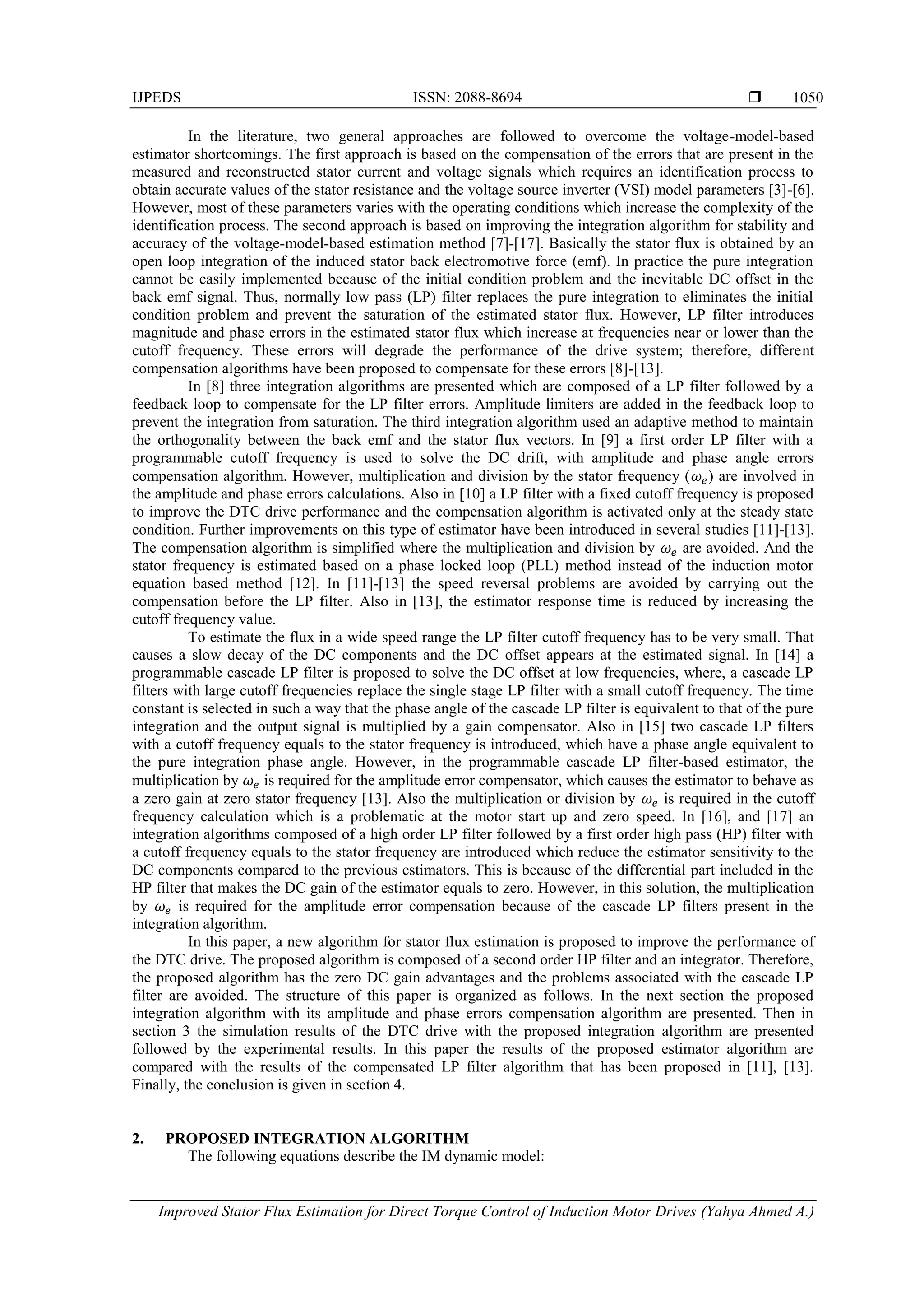 Improved Stator Flux Estimation For Direct Torque Control Of Induction Motor Drives Pdf