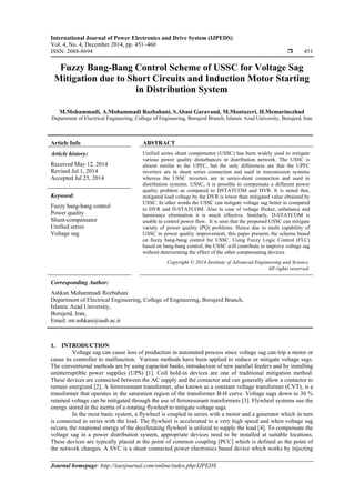 Fuzzy Bang-Bang Control Scheme of USSC for Voltage Sag Mitigation due to Short Circuits and ...