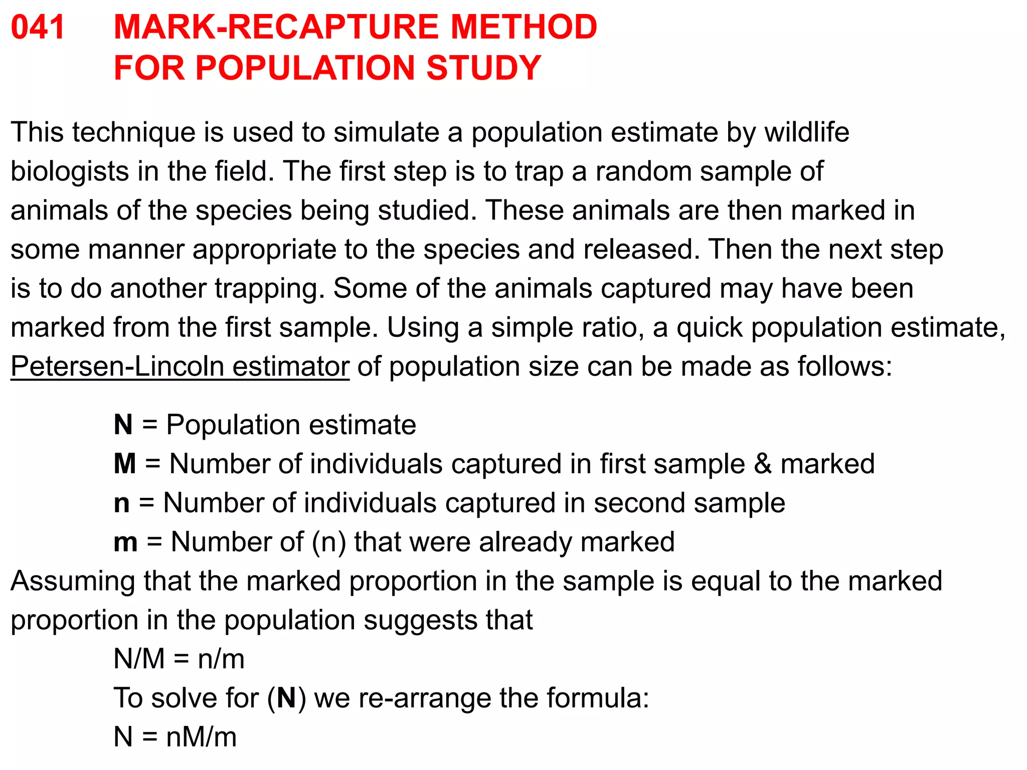 041 mark recapture method for population study | PPT