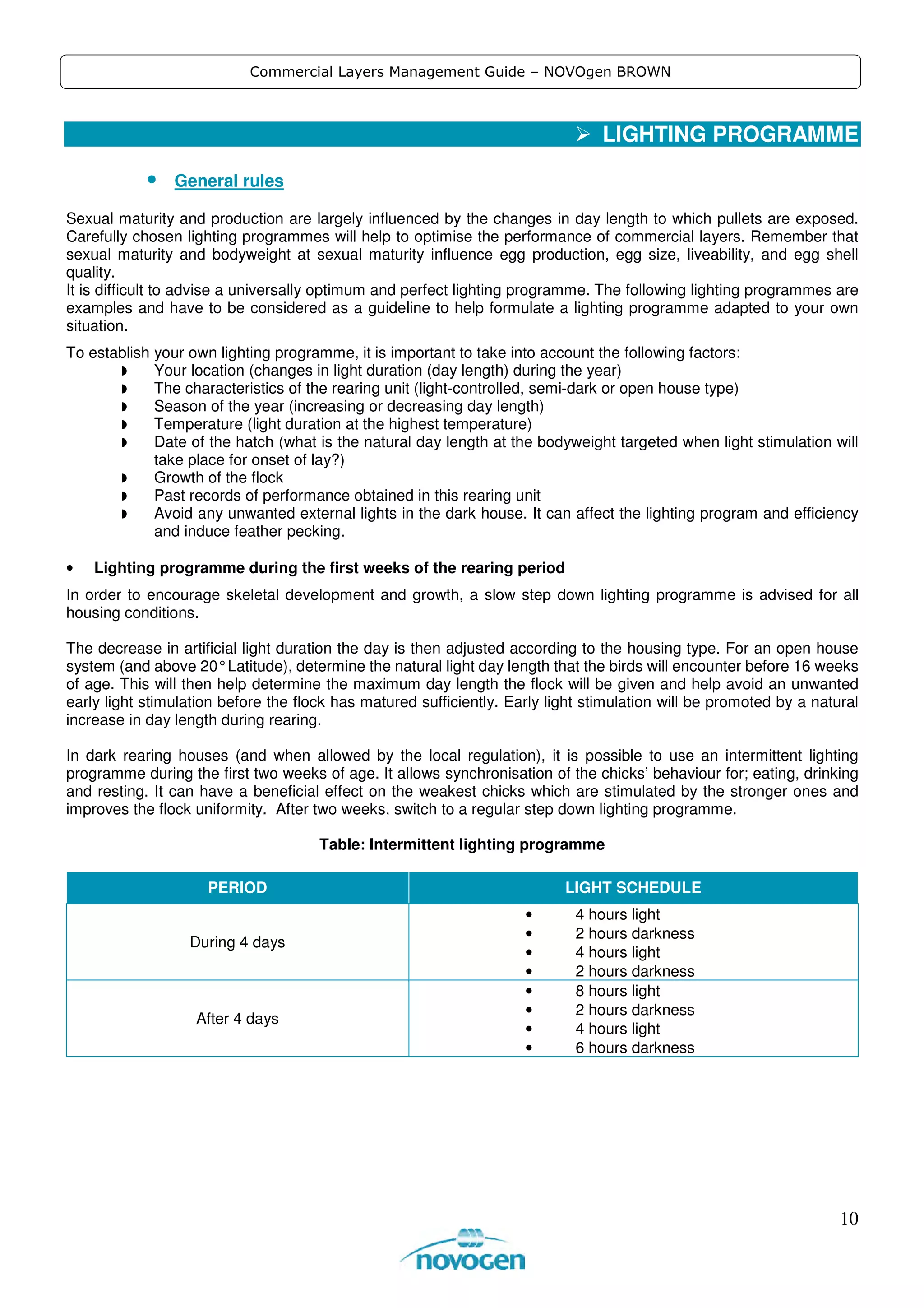 NOVOgen BROWN -- Commercial Layers Management Guide | PDF