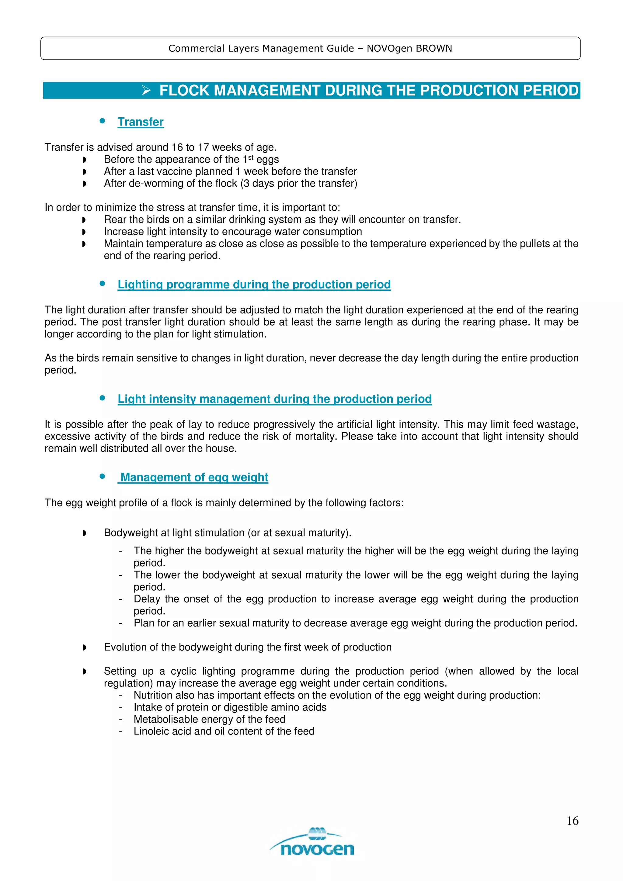NOVOgen BROWN -- Commercial Layers Management Guide | PDF