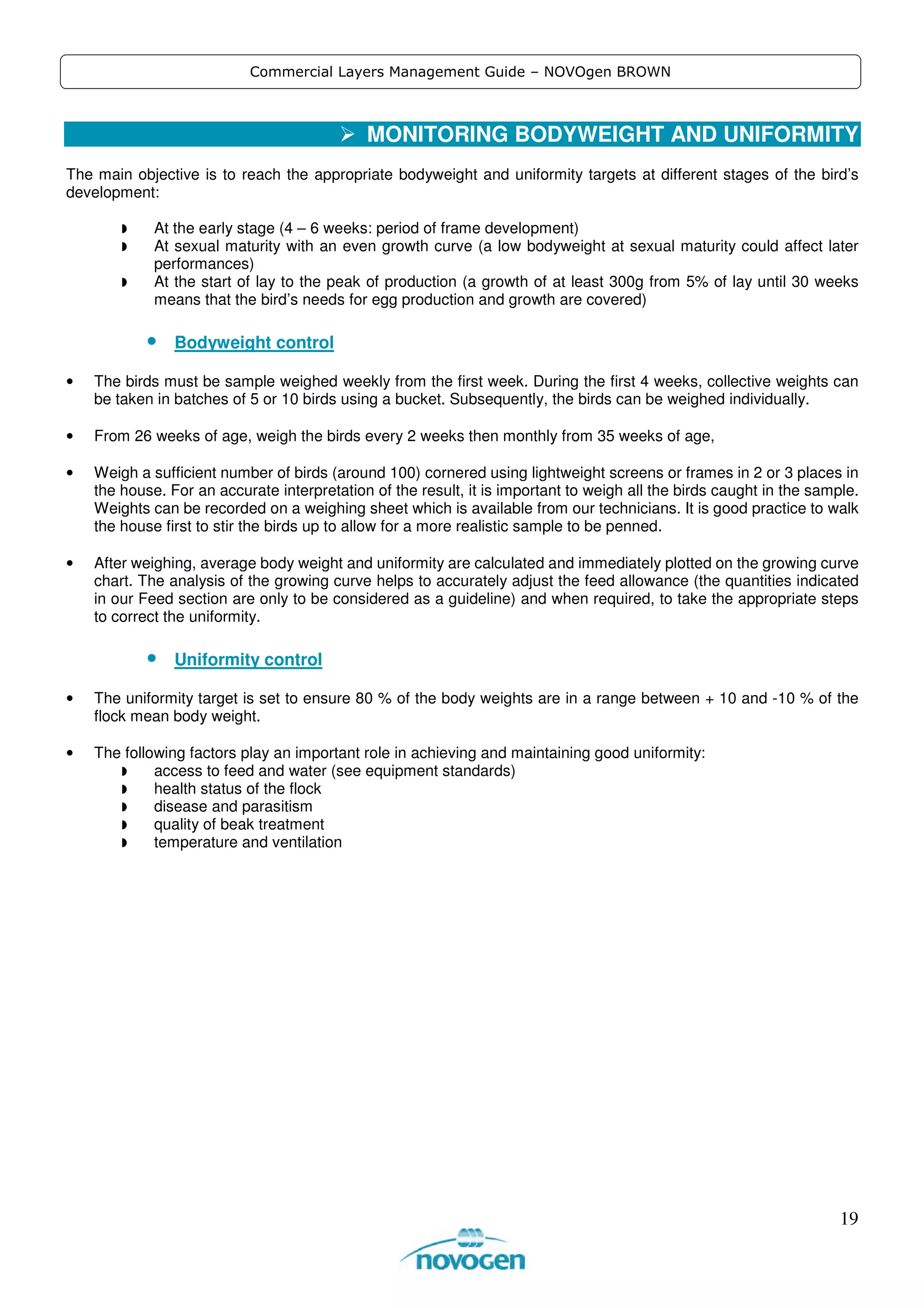 NOVOgen BROWN -- Commercial Layers Management Guide | PDF