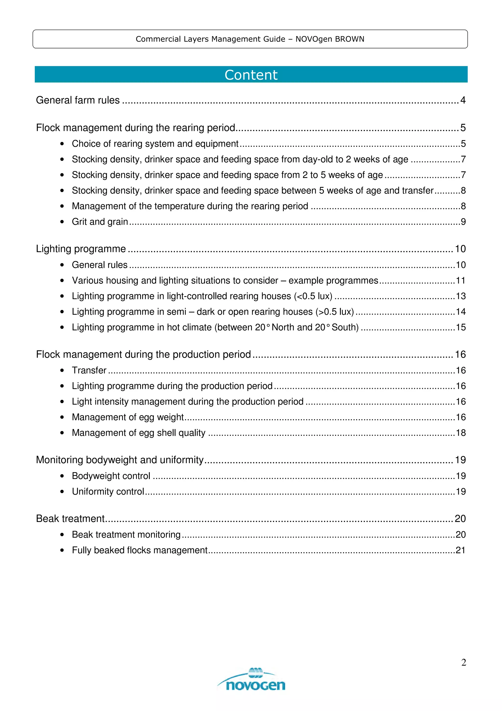 NOVOgen BROWN -- Commercial Layers Management Guide | PDF
