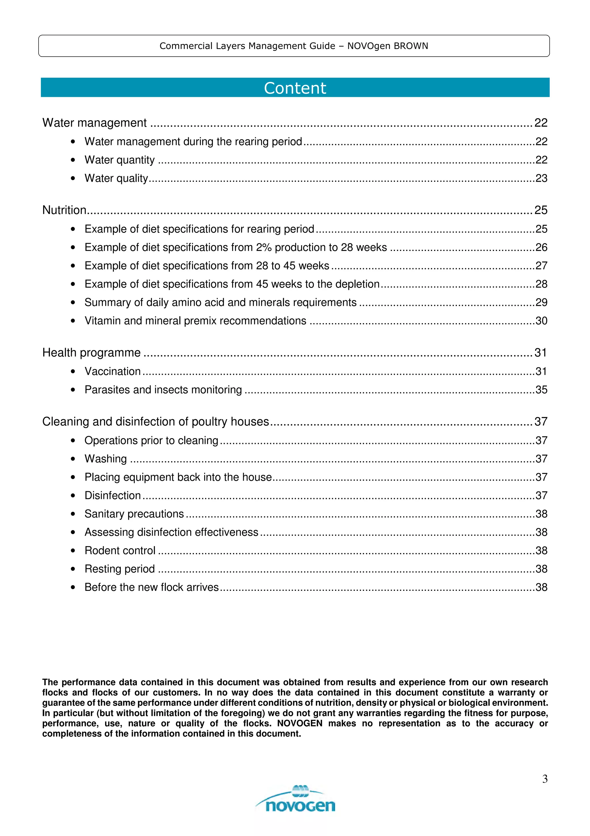 NOVOgen BROWN -- Commercial Layers Management Guide | PDF